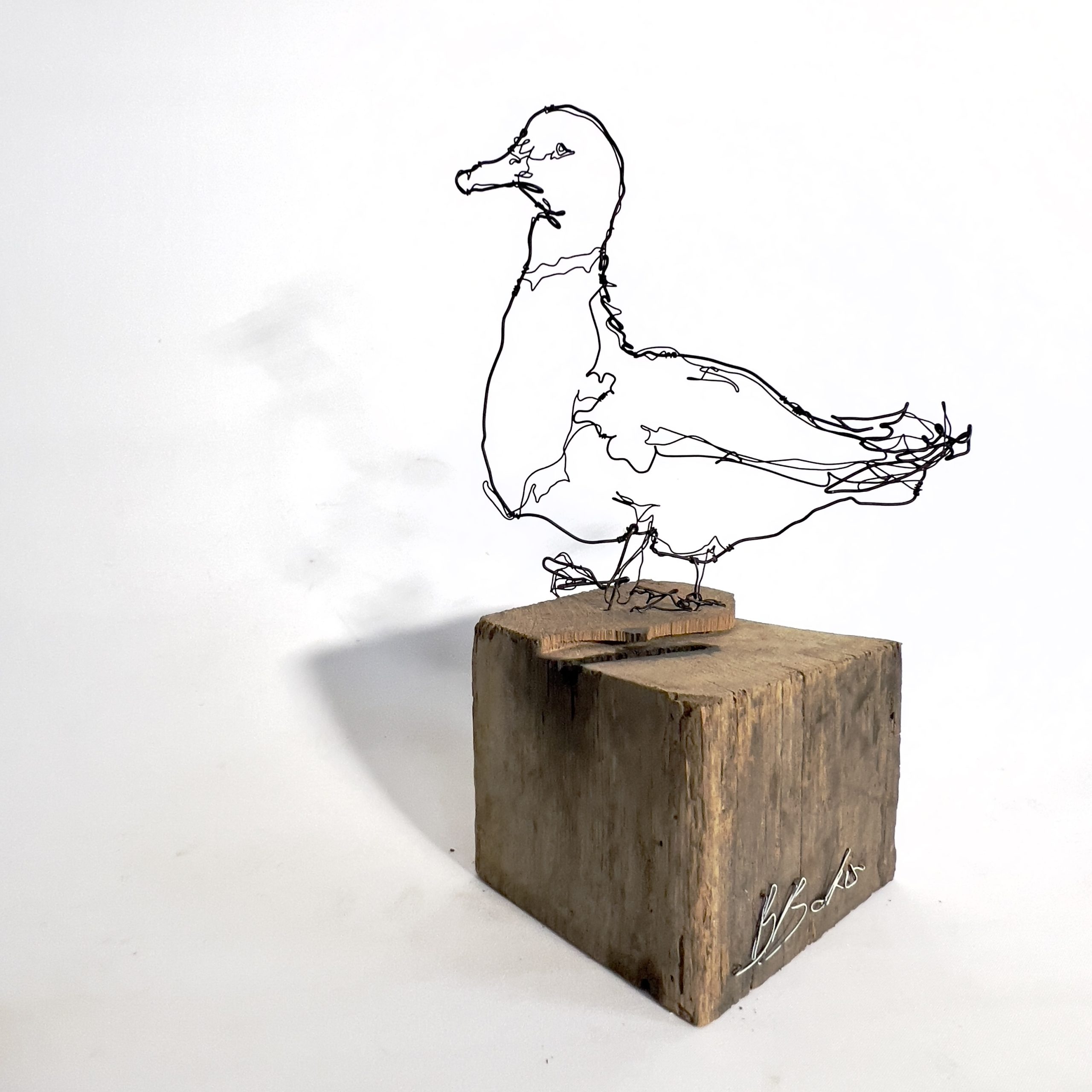 Duck Wire Sculpture on plinth | Ben Baker Art