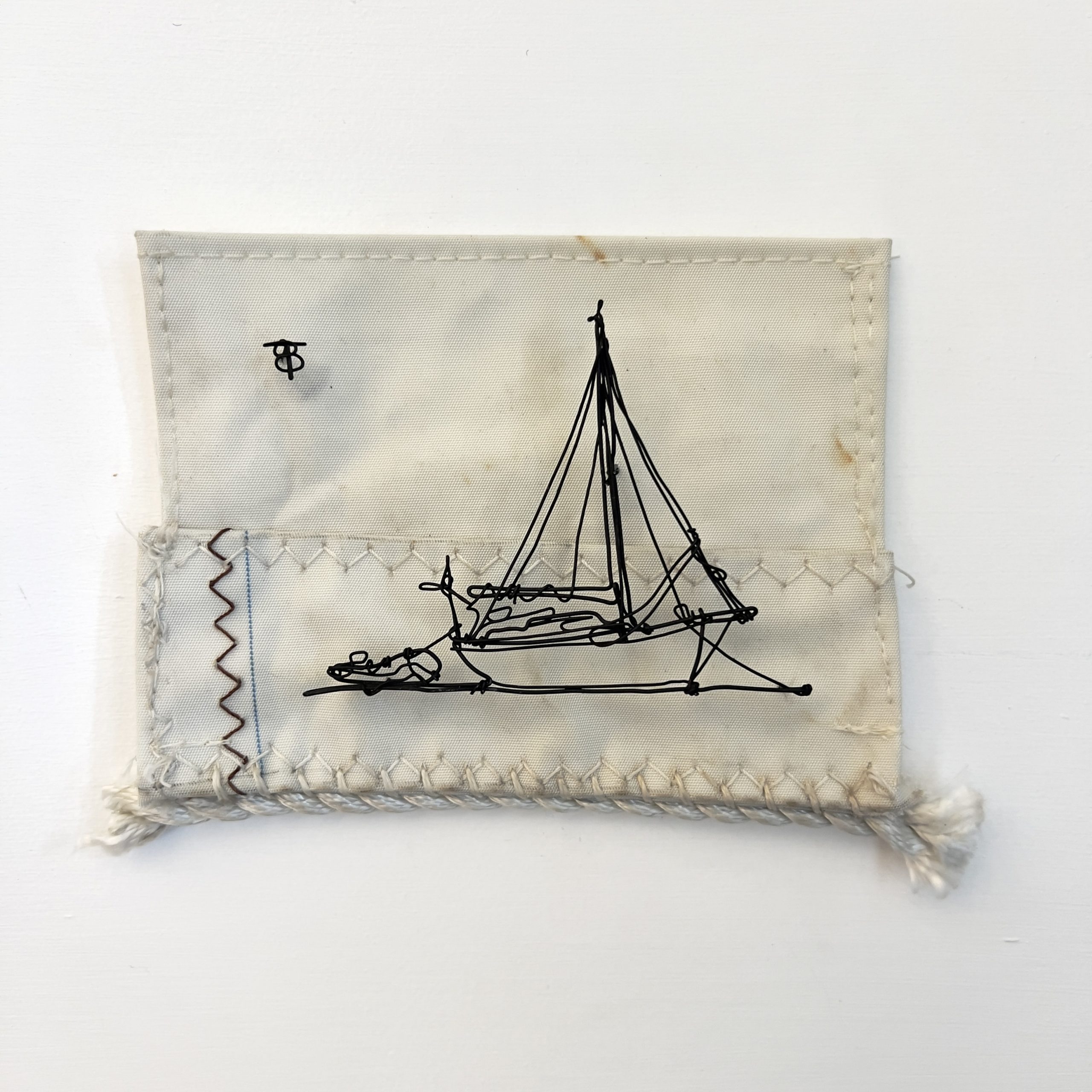 Yacht and tender on its mooring Wire Drawing on Canvas | Ben Baker Art